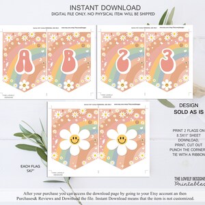 Groovy Banner A-Z Alphabet Numbers Daisy Rainbow Bunting Banner Retro ...