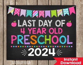 Unicorn Last Day of 4 Year Old Preschool Sign Girl Last Day of ...