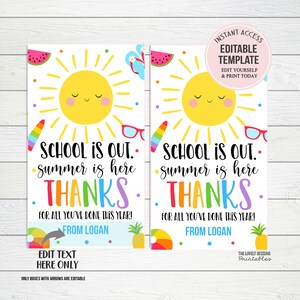 School is Out Summer is Here Thank You Gift Tag Teacher Appreciation ...