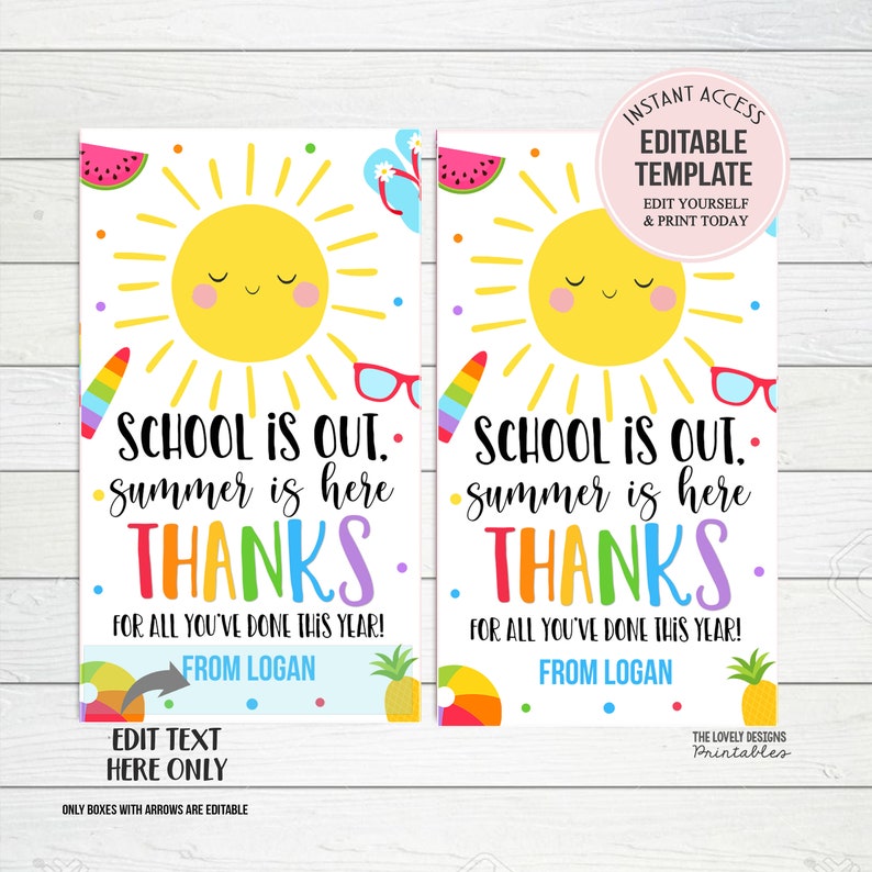 School is Out Summer is Here Thank You Gift Tag Teacher Appreciation ...