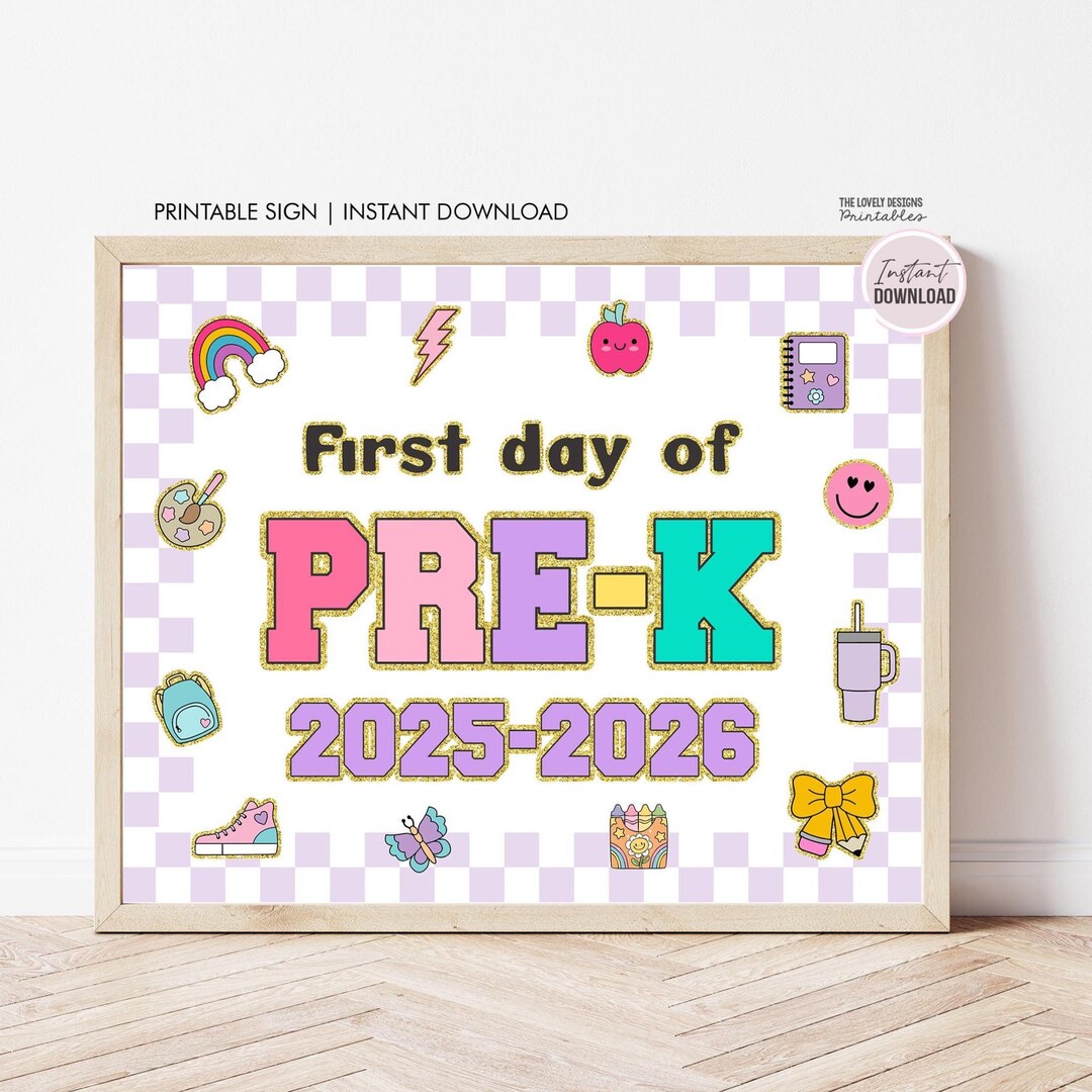 First Day of PRE-K Sign INSTANT DOWNLOAD Photo Prop, Pre-kindergarten ...
