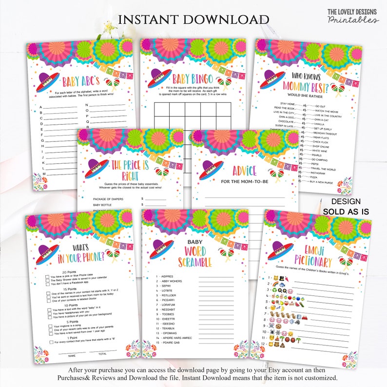 Fiesta Baby Shower Games Nacho Average Fiesta Package X8 Games - Etsy