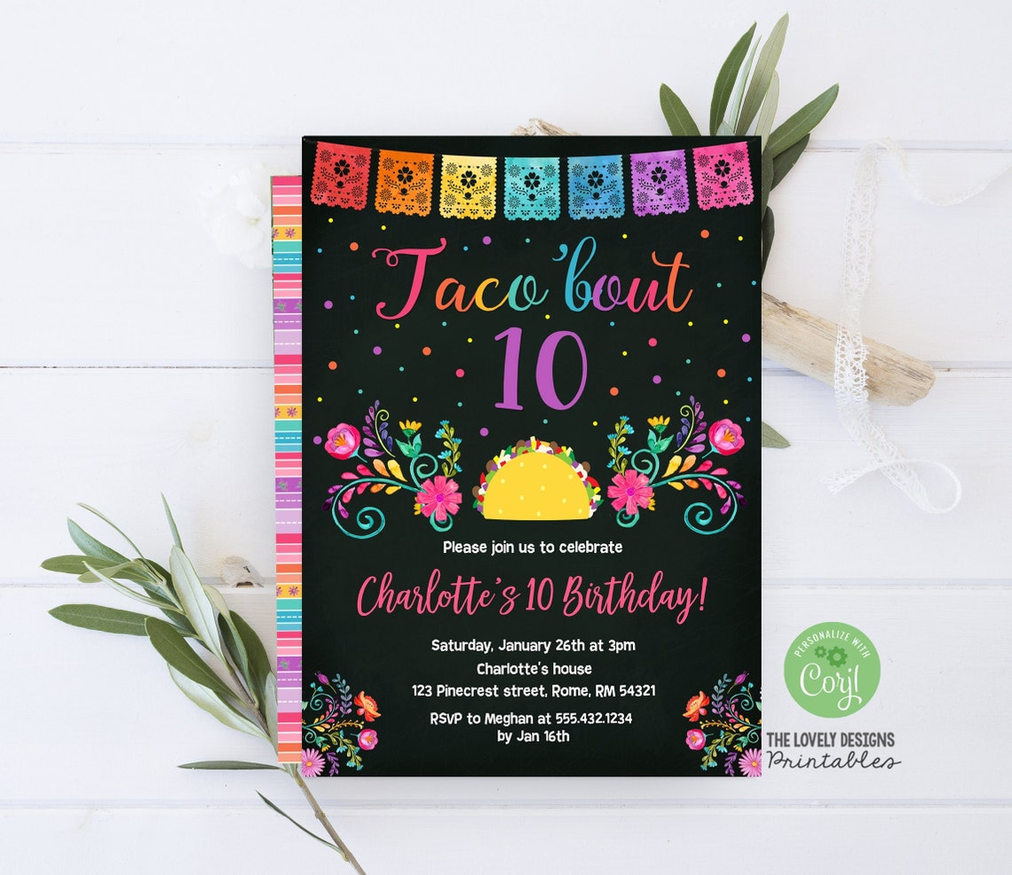 Fiesta 10th Birthday Invitationfiesta Taco 'bout a 10 - Etsy