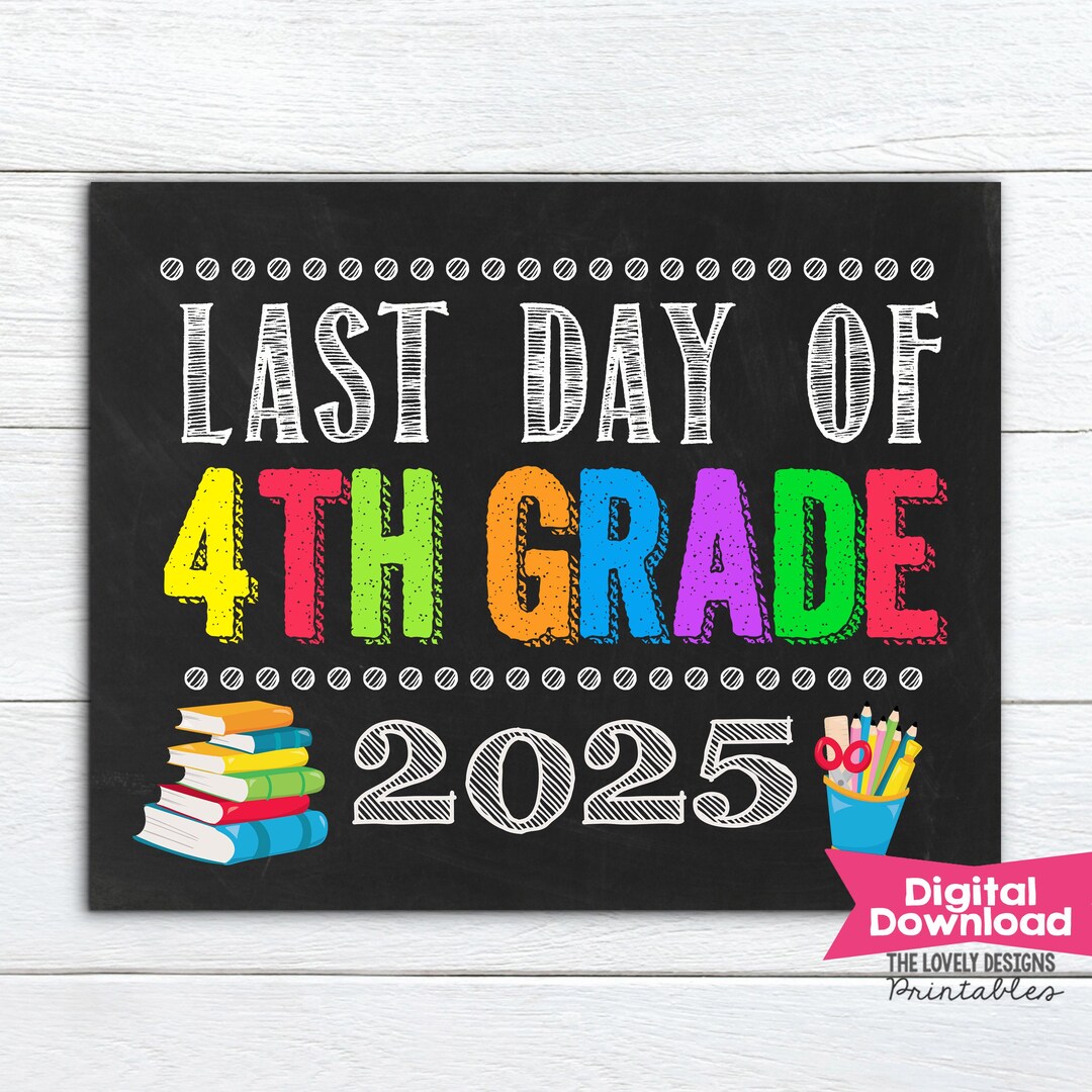 Last Day of 4TH GRADE Sign INSTANT DOWNLOAD Photo Prop, Last Day of ...