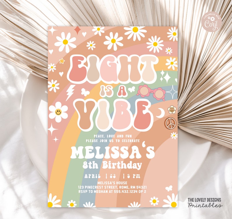 EDITABLE Eight is A Vibe Groovy 8th Birthday Party Invitation - Etsy
