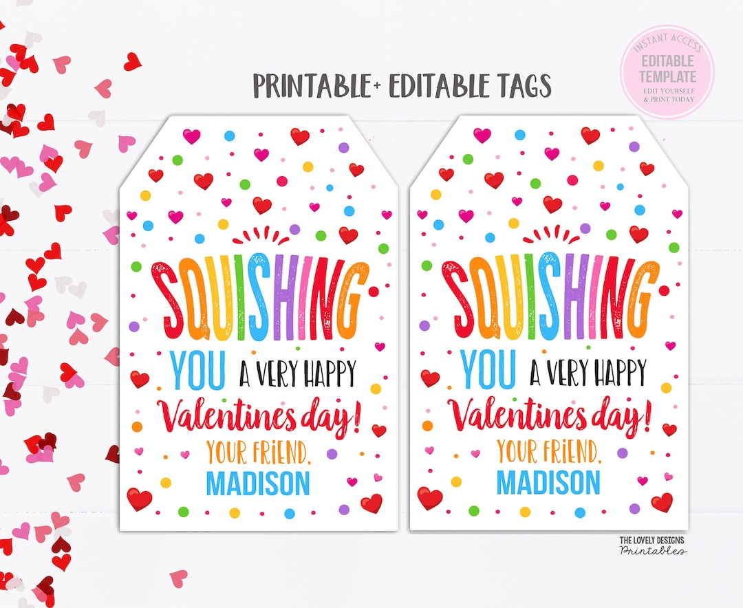 Valentine's Day Squishies Gift Tag Squishing You a Happy Valentine's ...