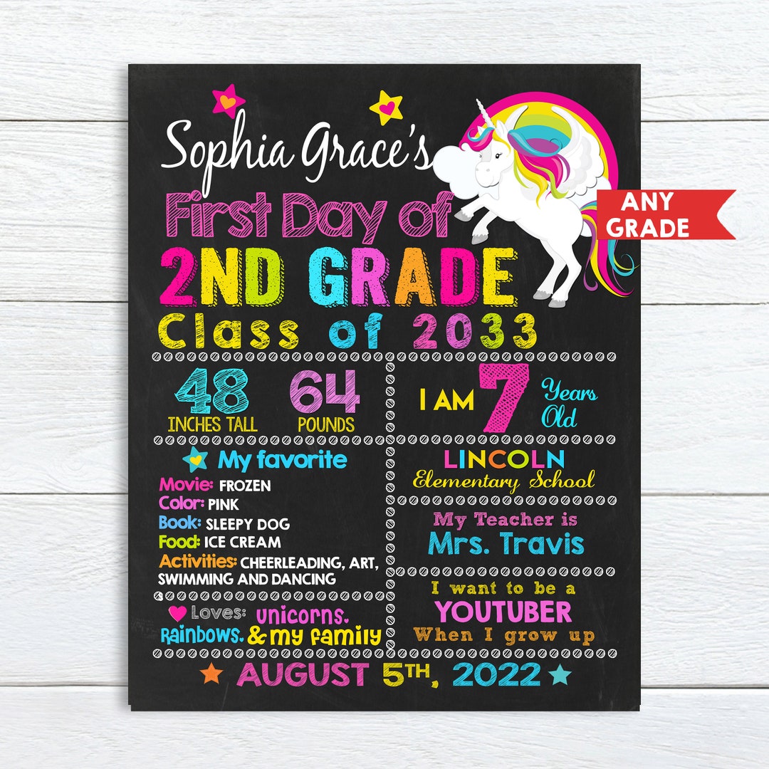 First Day of School Sign Rainbow Chalkboard Favorites Sign, ANY GRADE ...