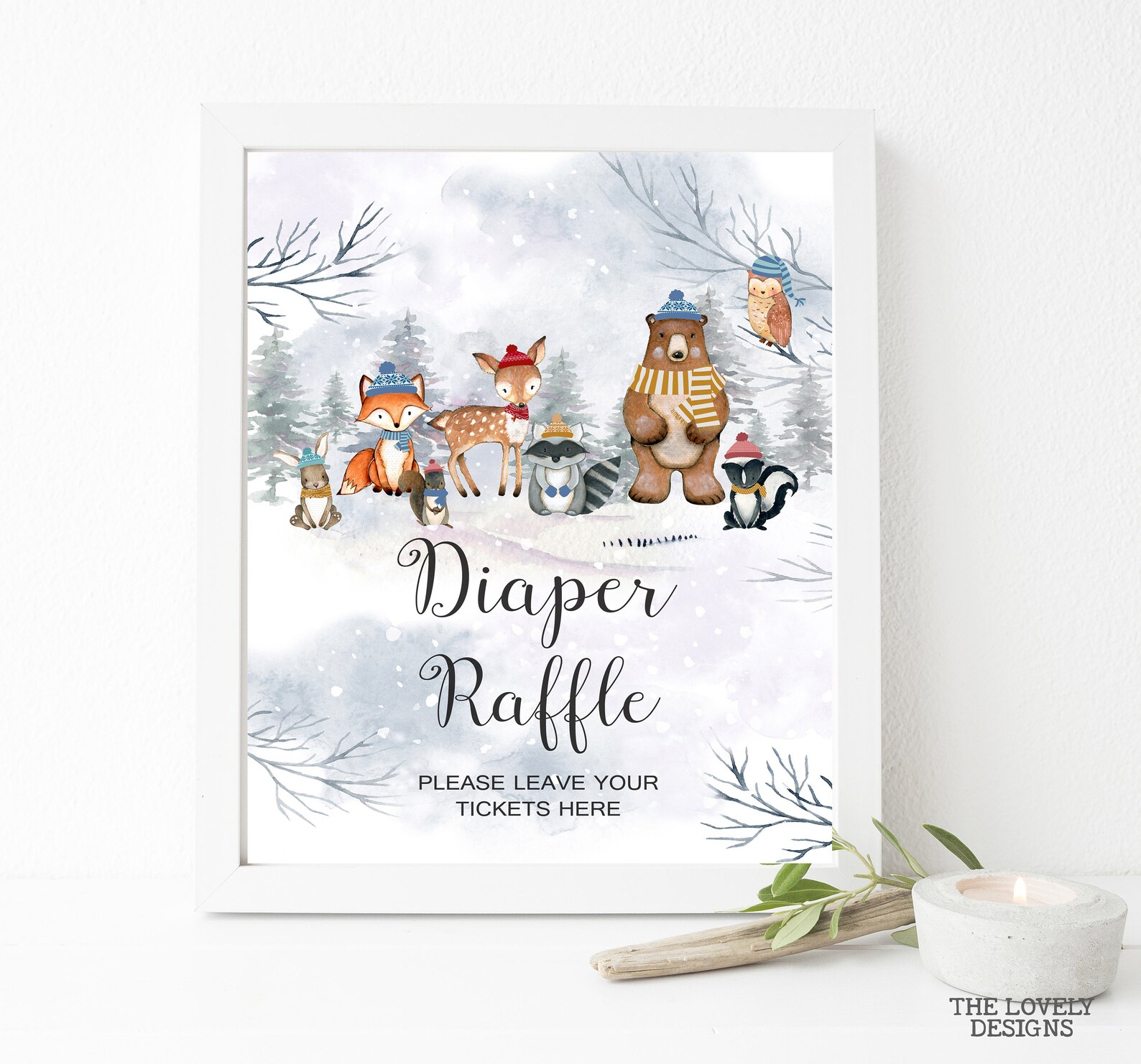 Woodland Winter Diaper Raffle Sign Printable Woodland Baby Shower Table ...