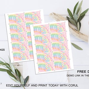 EDITABLE Groovy Birthday Gift Tag Two Groovy One Birthday Rainbow Daisy ...