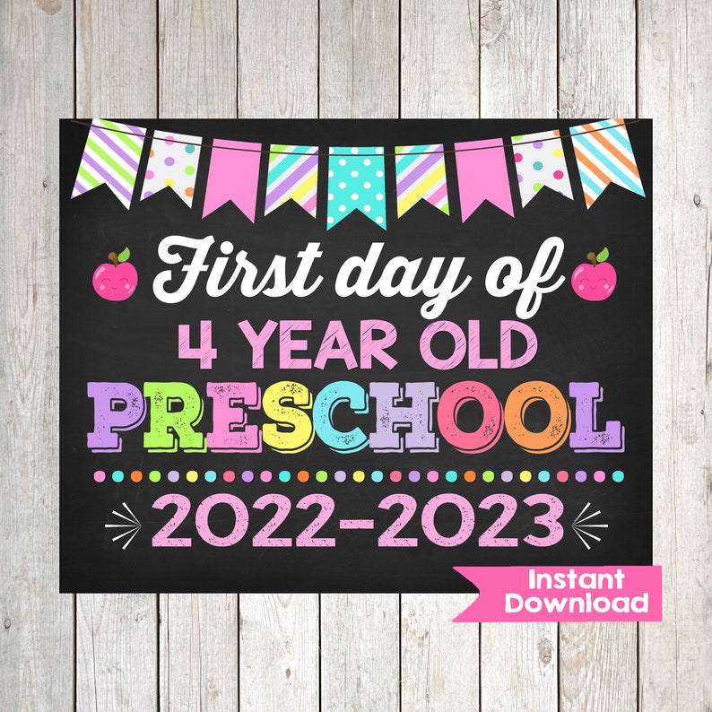 Girl First Day of 4 Year Old Preschool Sign 8x10 INSTANT - Etsy