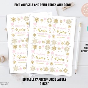 Editable Winter Wonderland Juice Pouch Label Winter Birthday Party ...