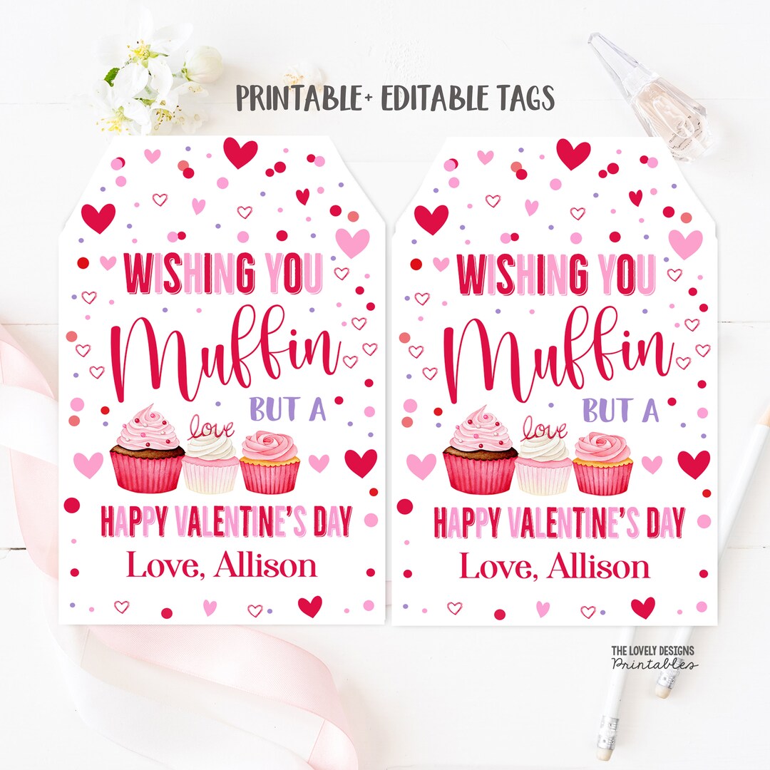 Valentines Muffin Gift Tag Wishing You Muffin but a Valentine's Day ...
