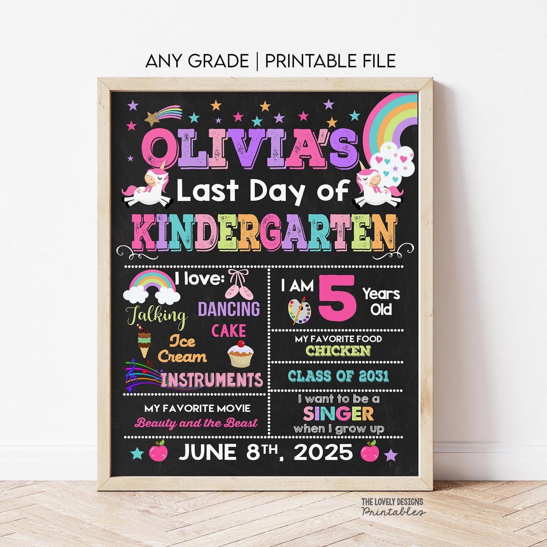 Unicorn Last Day of School Sign Girl Last Day of School Sign Printable ...