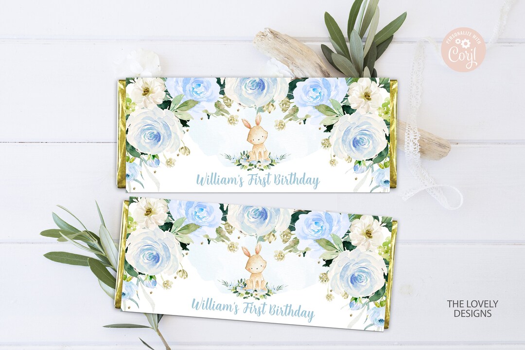 EDITABLE Boy Bunny Candy Bar Wrappers Bunny Birthday Party Favors ...