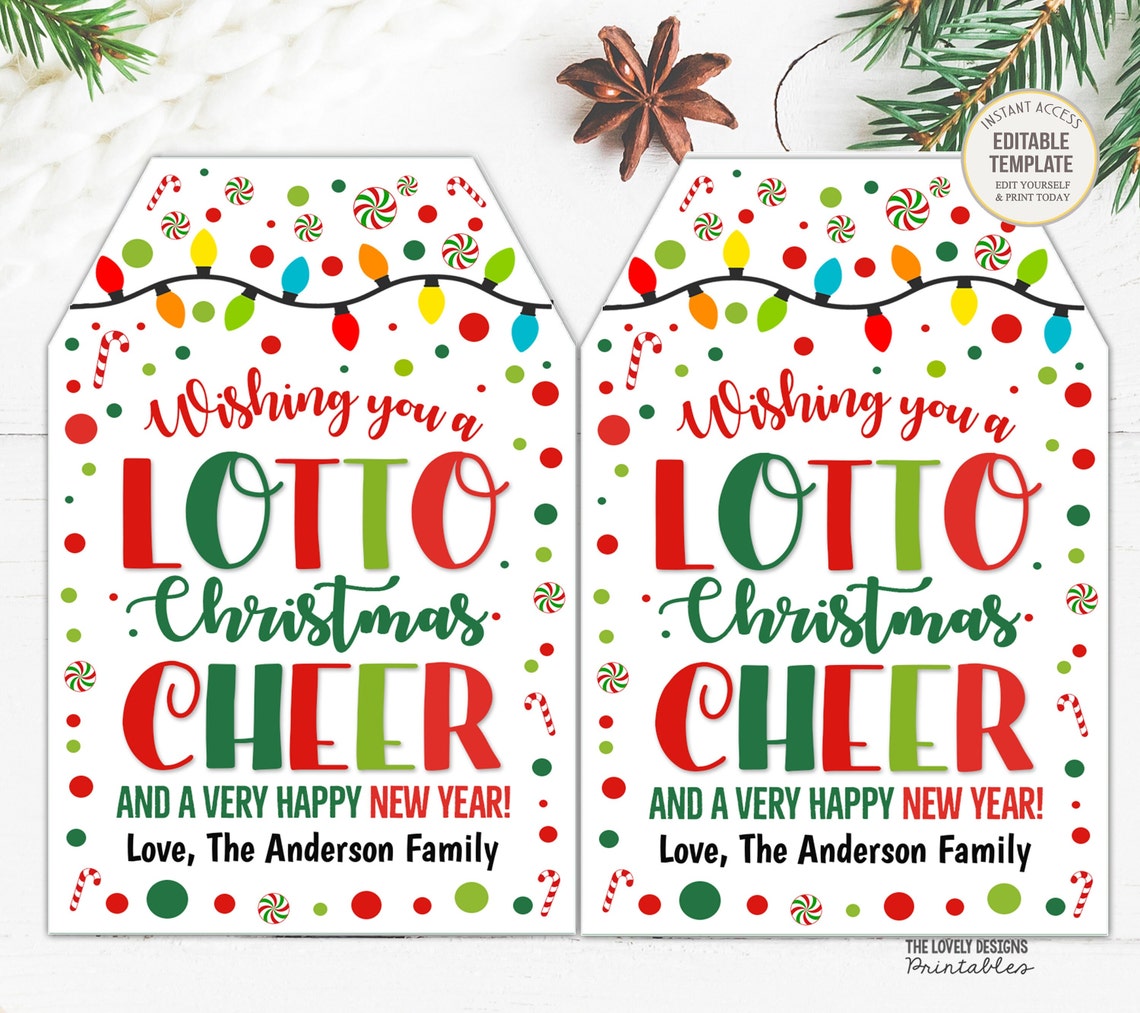 Christmas Wishing You a Lotto Cheer Gift Tag Holiday Lotto Tags Lottery ...