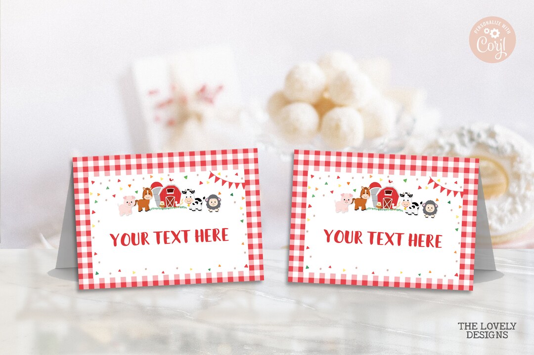 EDITABLE Farm Food Tent Labels Farm Birthday Place Cards Farm Red ...