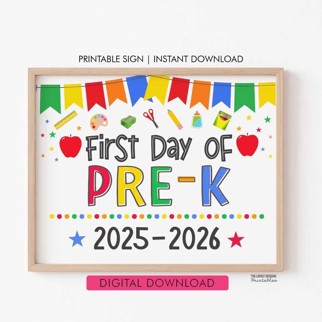 First Day of PRE-K Sign INSTANT DOWNLOAD Photo Prop, Pre-kindergarten ...