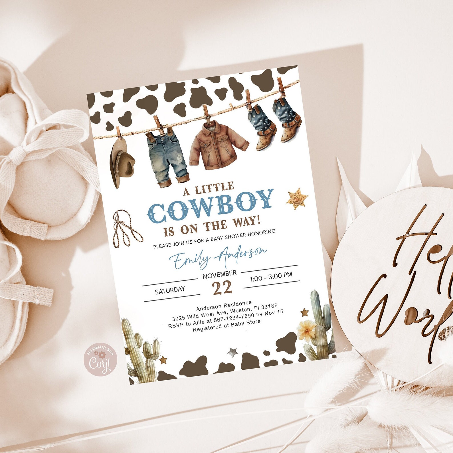 Cowboy Baby Shower Invitation Country Western Wild Boy West A Little ...