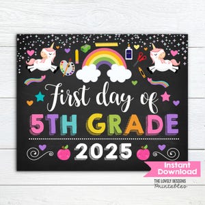 Unicorn First Day of 5th Grade Sign,girl First Day of Fifth Grade Sign ...