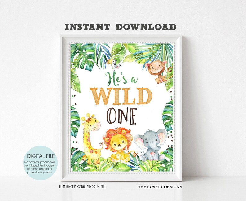 Jungle Animals Party Sign He's a Wild One Party Sign - Etsy