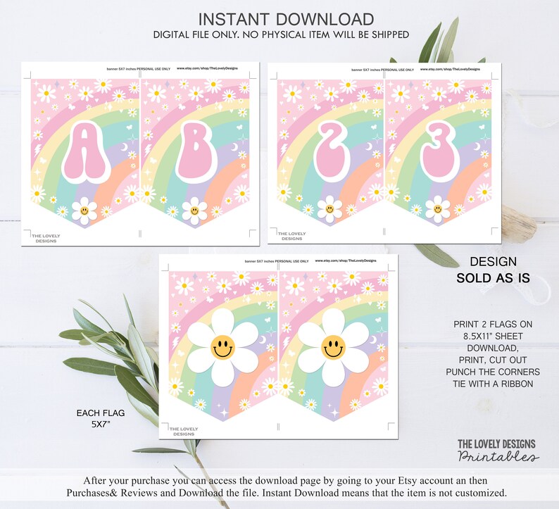 Daisy Groovy Banner A-Z Alphabet Numbers Groovy Birthday Rainbow Pink ...