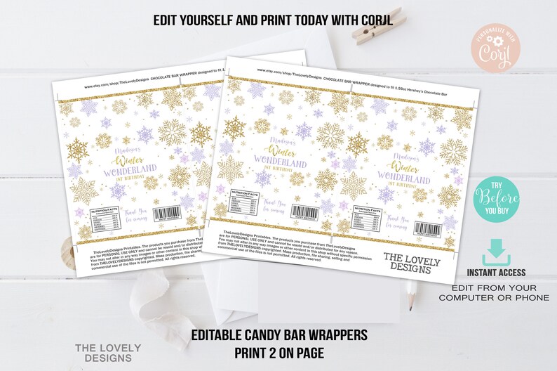 Editable Winter Wonderland Candy Bar Wrappers Winter Birthday Party ...