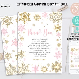 Editable Winter Thank You Card Winter Baby Shower Winter Wonderland ...