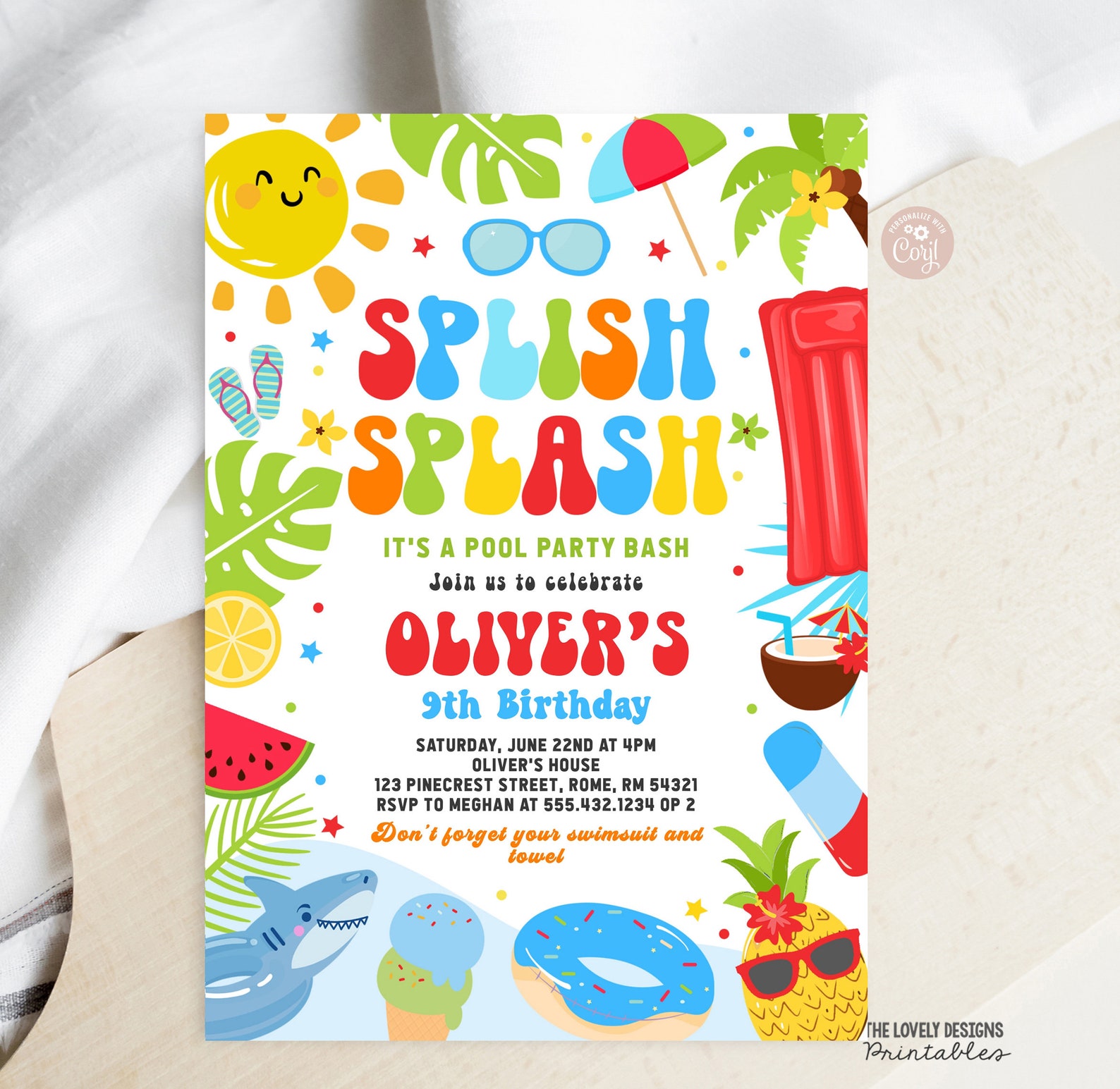 Splish Splash Birthday Pool Party Editable Invitation Summer Splish ...
