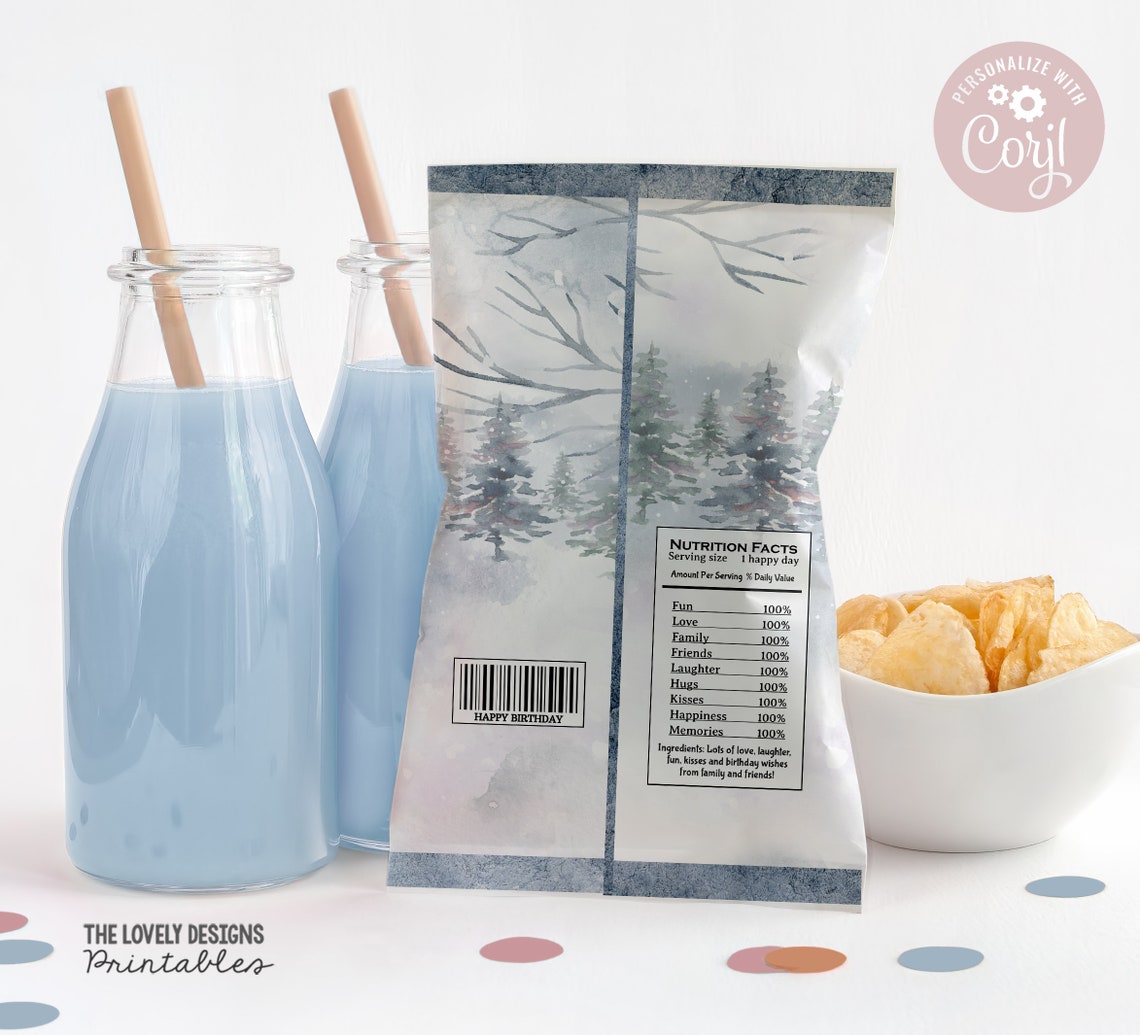 EDITABLE Woodland Chip Bag Wrappers Woodland Winter Onederland | Etsy