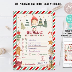 EDITABLE Girl Elf Report Card Christmas Elf Report Card Santa Claus Elf ...