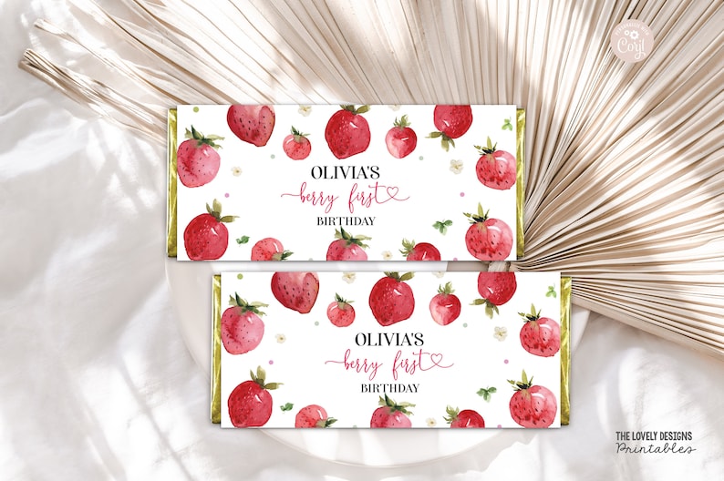 EDITABLE Strawberry Candy Bar Wrapper Sweet Strawberry 1st - Etsy