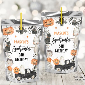 EDITABLE Halloween Juice Pouch Label Halloween Birthday Juice Bags ...