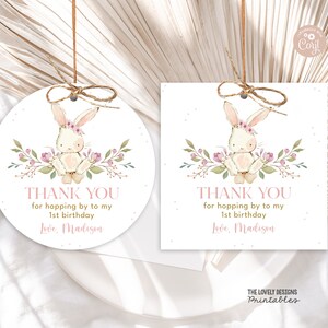 EDITABLE Bunny Gift Tag Bunny Pink Floral Spring Rabbit Easter Thank ...