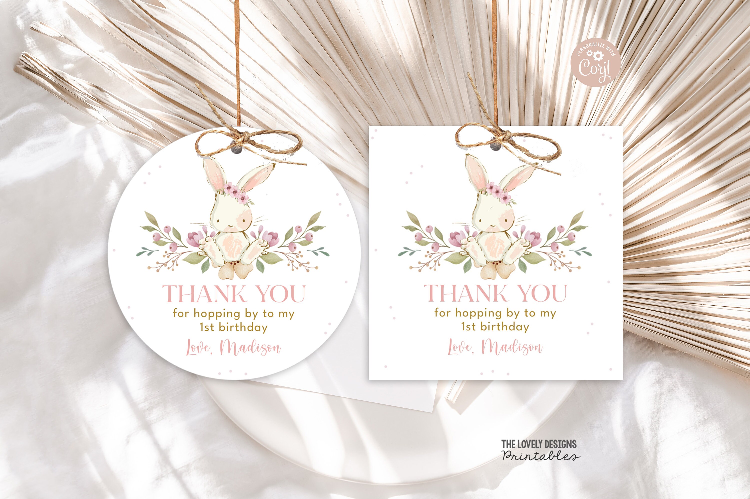 EDITABLE Bunny Gift Tag Bunny Pink Floral Spring Rabbit Easter Thank ...