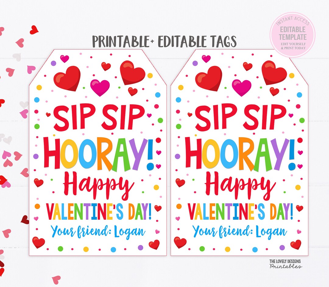 Straw Valentine Tag Sip Sip Hooray Happy Valentine's Day Tag Silly ...