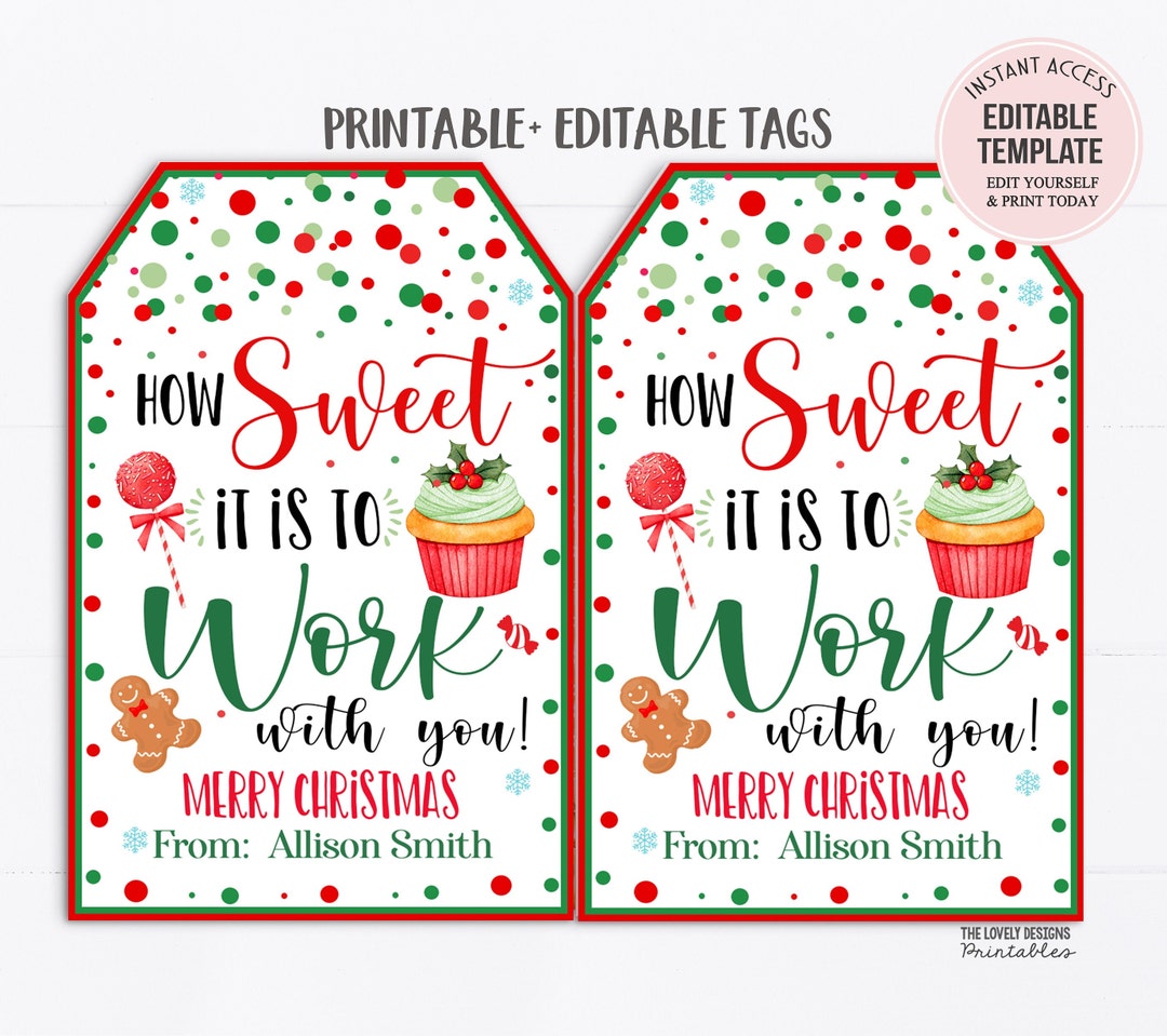 Christmas Coworker Gift Tags How Sweet It to Work With You Tag Coworker ...