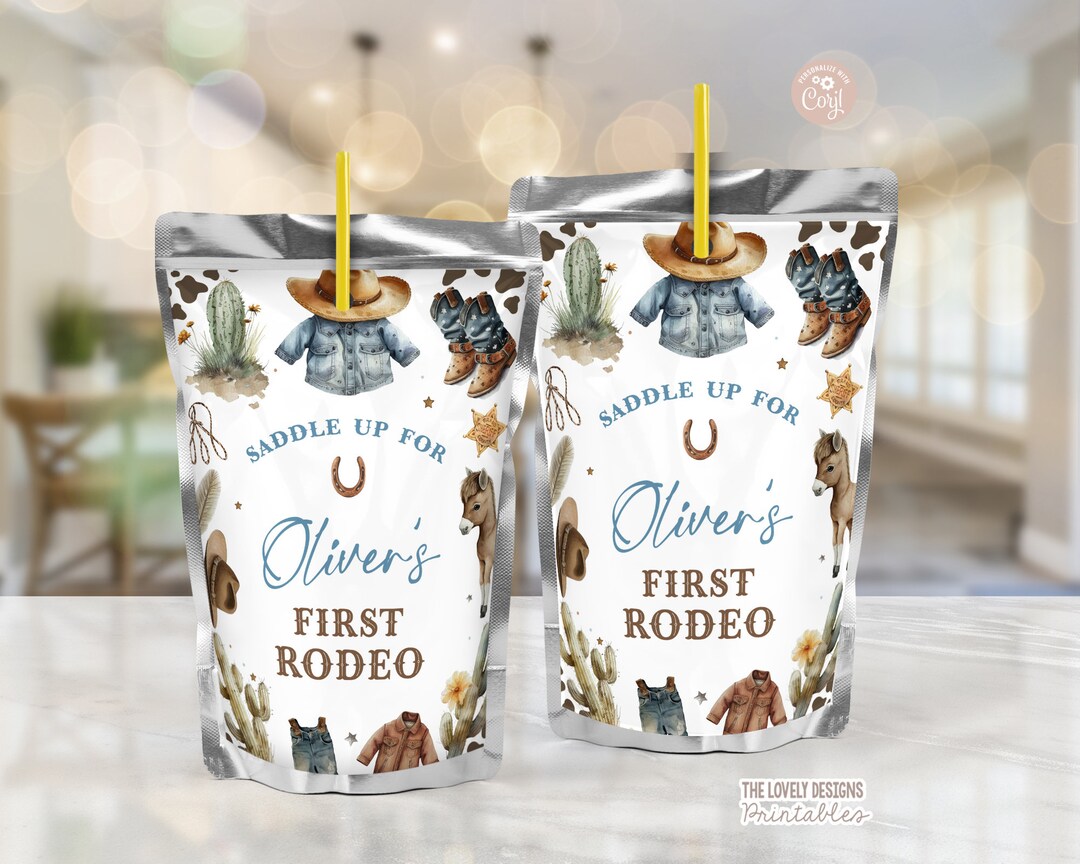 Cowboy Juice Pouch Editable Cowboy Birthday Juice Bag Labels Horse ...