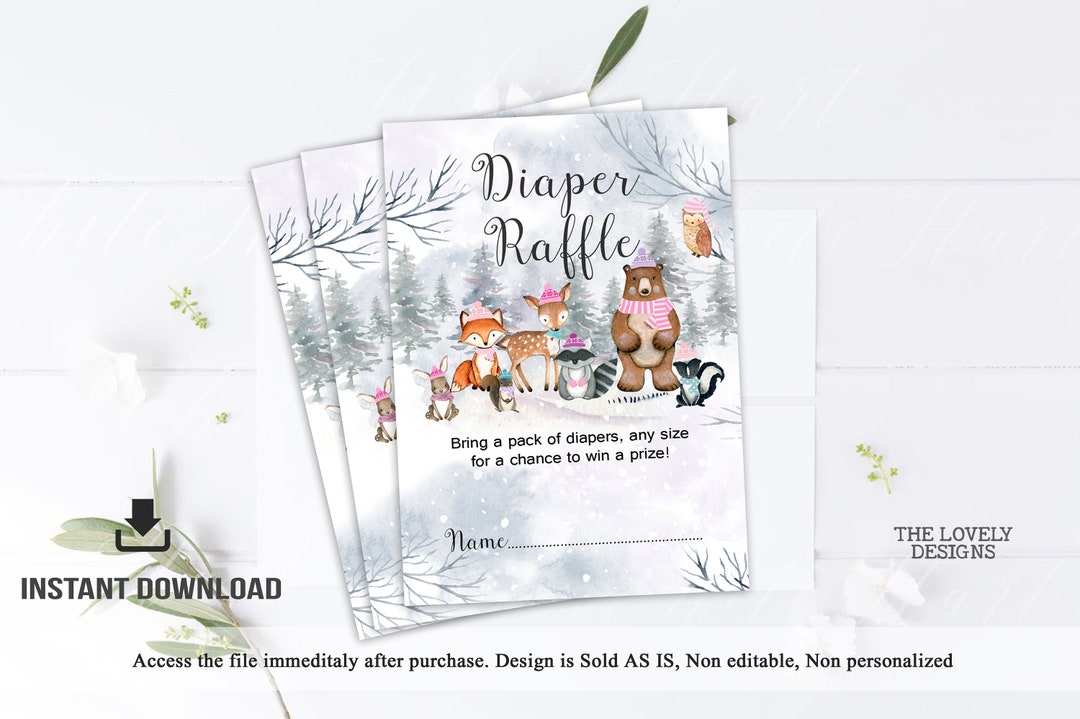 Woodland Winter Diaper Raffle Tickets Woodland Girl Baby Shower Diaper ...