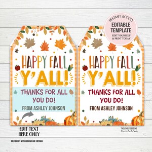Happy Fall Y'all Gift Tag Appreciation Gift Tag School PTO Staff ...