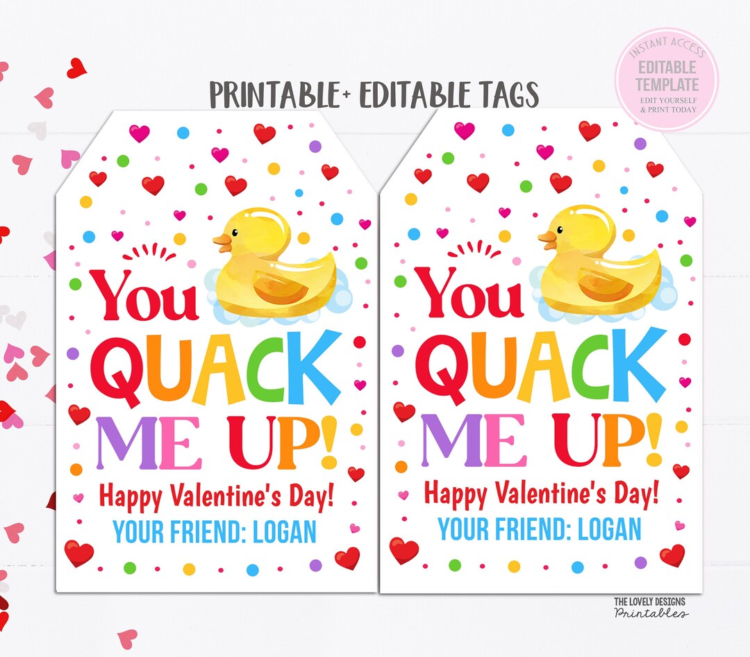 Rubber Duck Valentine's Day Gift Tag, You Quack Me up Valentine Tag ...