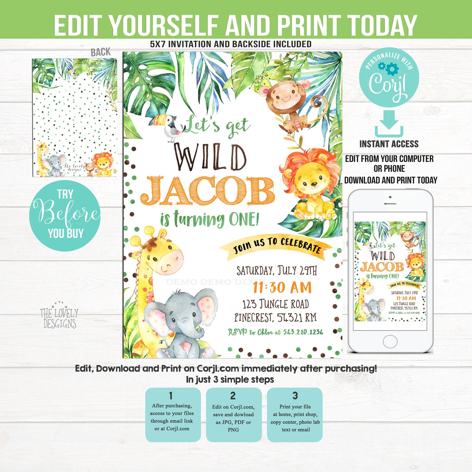 Jungle Invitation INSTANT DOWNLOAD Edit Yourselfsafari | Etsy