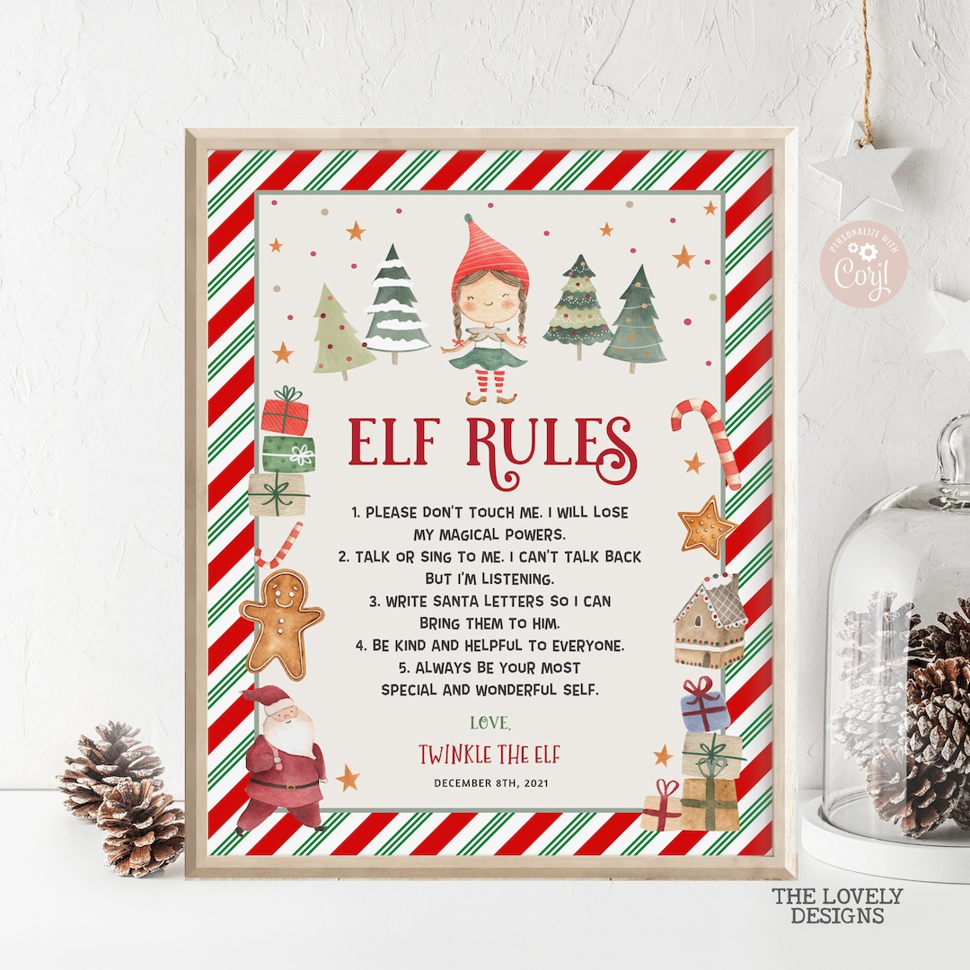 EDITABLE Girl Elf Rules Sign Elf Arrival Rules Letters No Touching Elf ...