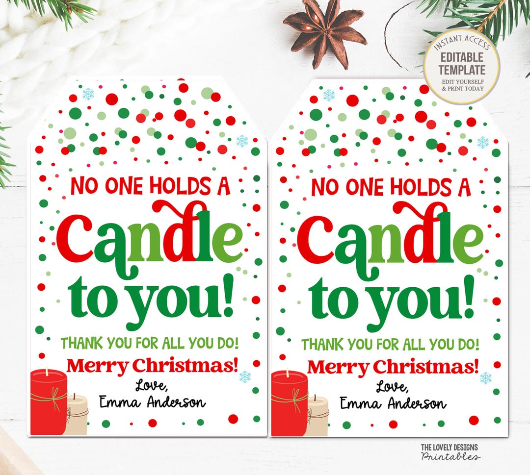 Christmas Candle Gift Tags, No One Holds a Candle to You Tag, Holiday ...