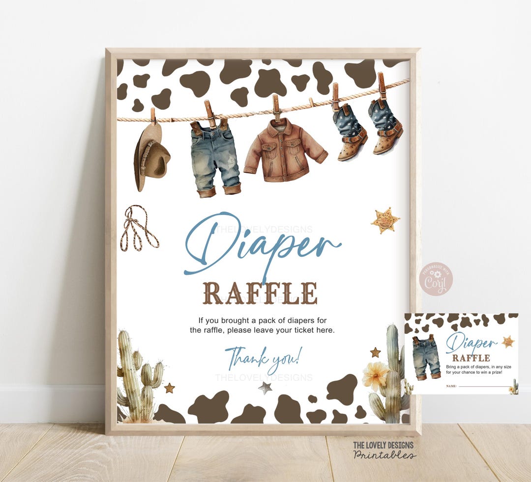 Editable Cowboy Diaper Raffle Sign & Tickets Country Western Wild Boy ...