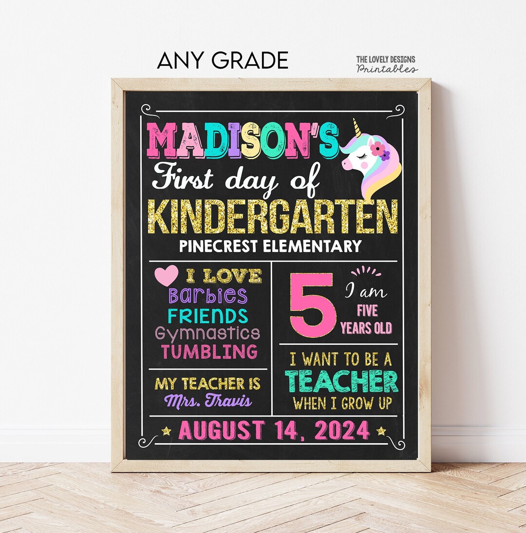 First Day of School Sign Unicorn Rainbow,any GRADE, First Day of ...