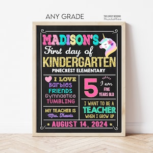 First Day of School Sign Unicorn Rainbow,any GRADE, First Day of ...