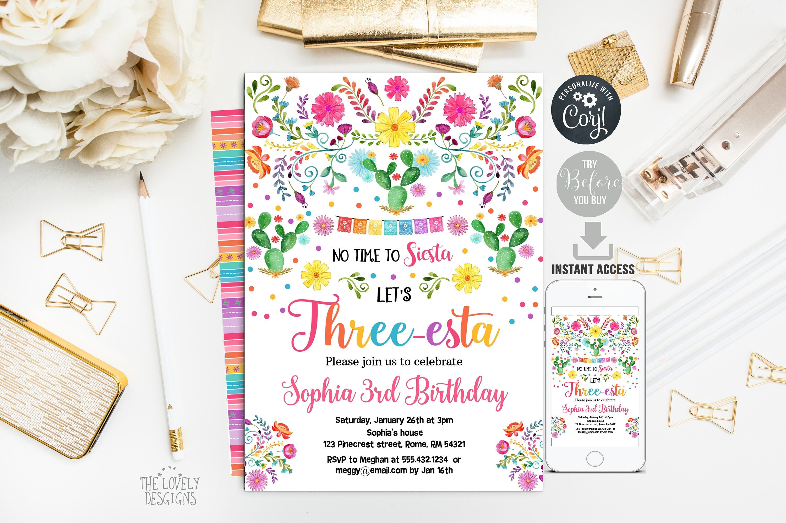 Fiesta Invitation Three-esta Birthday Invitation EDITABLE - Etsy