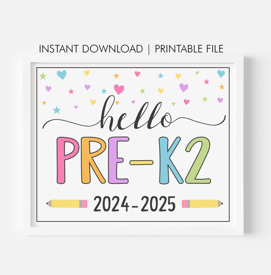 Girl First Day of PRE-K2 Sign INSTANT DOWNLOAD Photo Prop, First Day of ...
