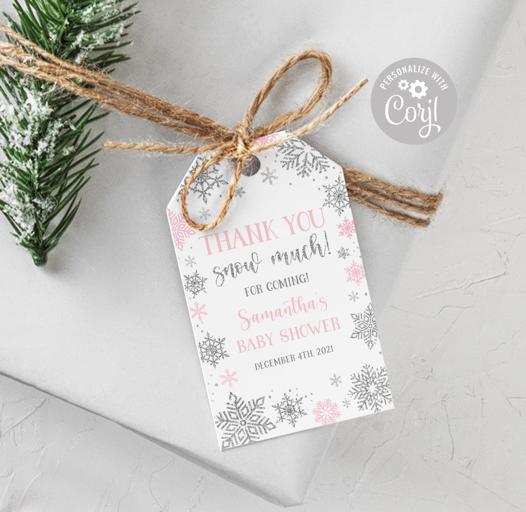 EDITABLE Winter Wonderland Baby Shower Favor Tag Winter Snowflakes Pink ...