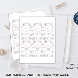 EDITABLE Winter Wonderland Baby Shower Favor Tag Winter Snowflakes Pink ...